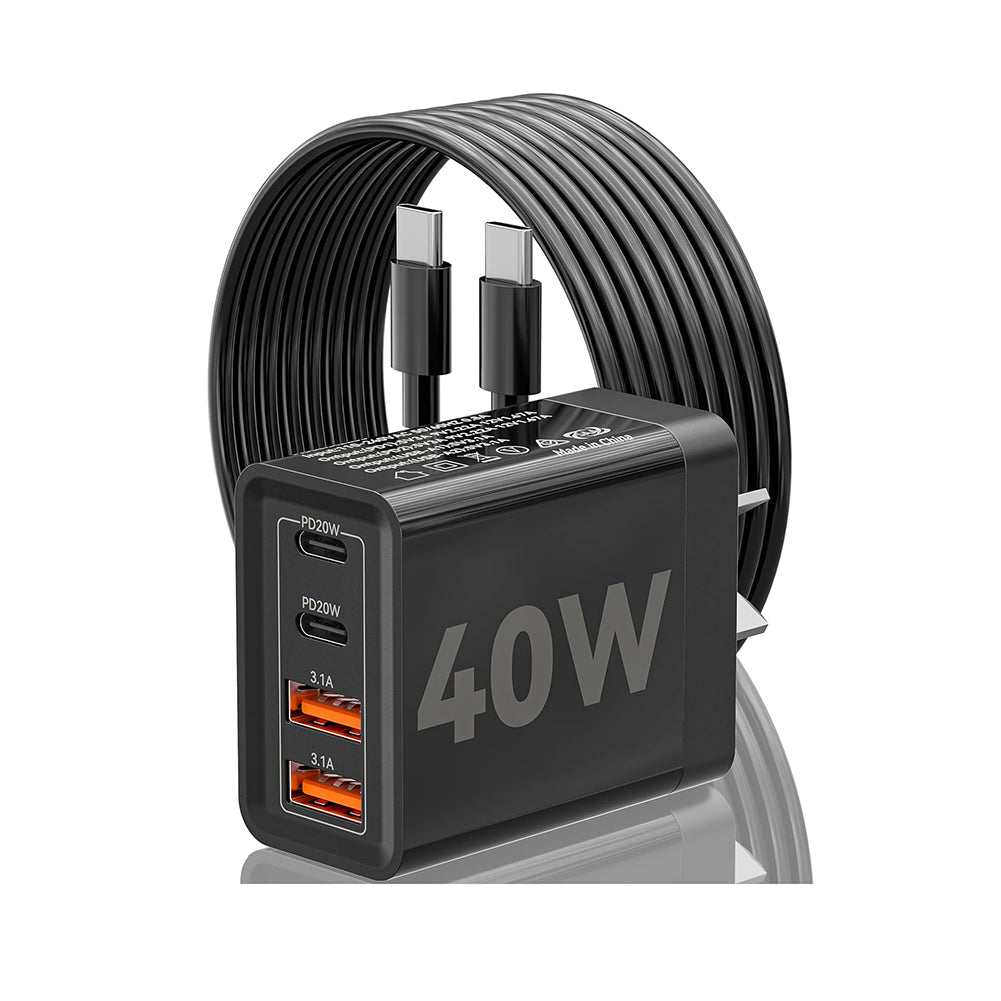 Black USB C Fast Charger, 40W Dual USB-C Wall Charger, 4-Port 20W USB ...