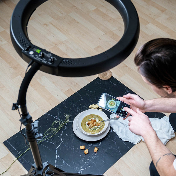 Flat Lay Instagram Backdrop - 'Paddington' Black Marble (56cm x 87cm ...